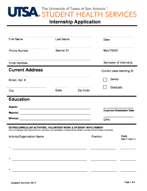 Fillable Online utsa Application for Internship - UTSA - utsa Fax Email ...