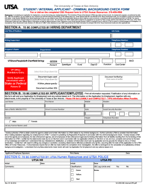 Fillable Online utsa SECTION A TO BE COMPLETED BY HIRING DEPARTMENT Fax ...