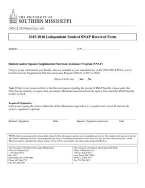 Fillable Online usm OFFICE OF FINANCIAL AID 20152016 Independent ...