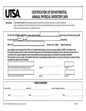 Fillable Online utsa CERTIFICATION OF DEPARTMENTAL ANNUAL PHYSICAL ...