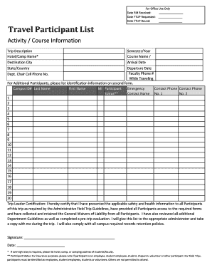 Fillable Online Travel Participant List Fax Email Print - pdfFiller