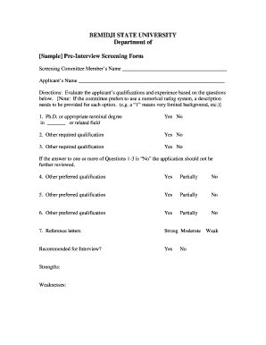 Fillable Online bemidjistate Sample PreInterview Screening Form Fax ...