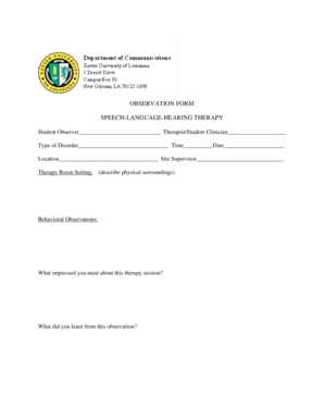 Fillable Online xula OBSERVATION FORM SPEECH-LANGUAGE-HEARING THERAPY ...