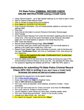 Fillable Online PA State Police CRIMINAL RECORD CHECK Fax Email Print ...