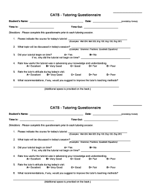 Fillable Online uvi CATS Tutoring Questionnaire Fax Email Print - pdfFiller