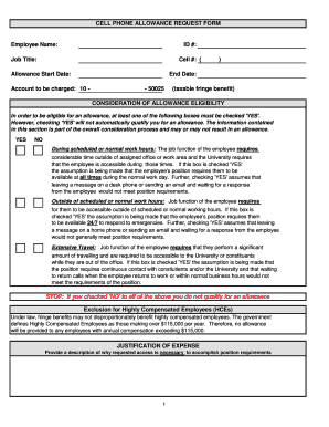 Fillable Online franciscan CELL PHONE ALLOWANCE REQUEST FORM Employee ...
