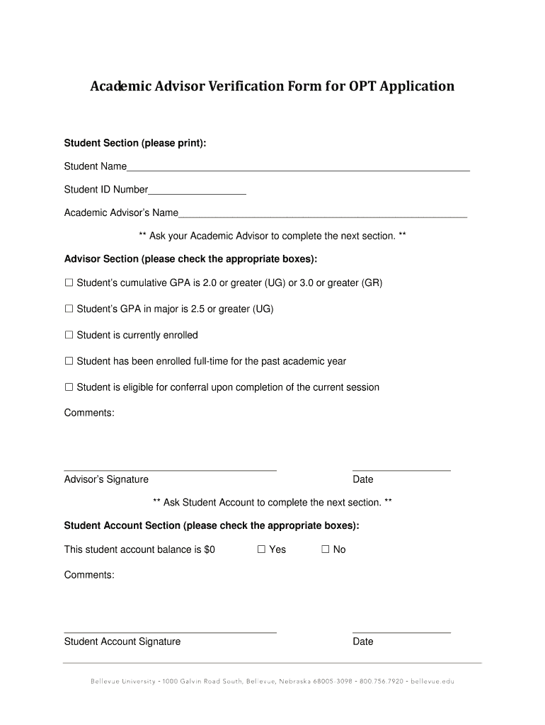 Fillable Online Academic Advisor Verification Form for OPT Application ...