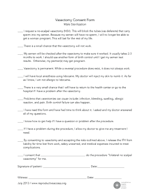 Fillable Online Vasectomy Consent bFormb - Reproductive Health Access ...