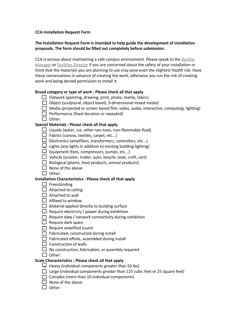 Fillable Online cca CCA Installation Request Form Fax Email Print ...