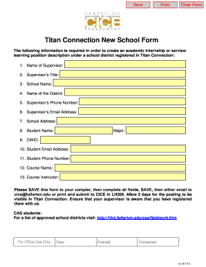 Fillable Online fullerton Titan Connection New School Form Fax Email Print - pdfFiller