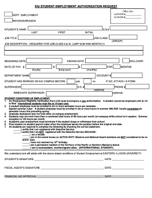 Fillable Online eiu EIU STUDENT EMPLOYMENT AUTHORIZATION REQUEST Fax ...