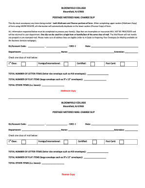 Fillable Online bloomfield POSTAGE METERED MAIL CHARGE SLIP ...