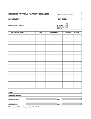 Fillable Online capital STUDENT PAYROLL PAYMENT REQUEST Page of ...