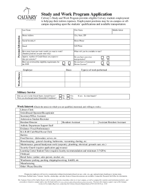 Fillable Online Study and Work Program Application - Calvary Fax Email ...