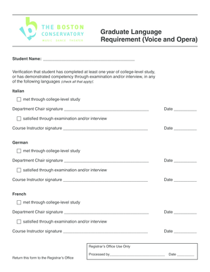 Fillable Online Graduate Language Requirement Voice and Opera Fax Email ...