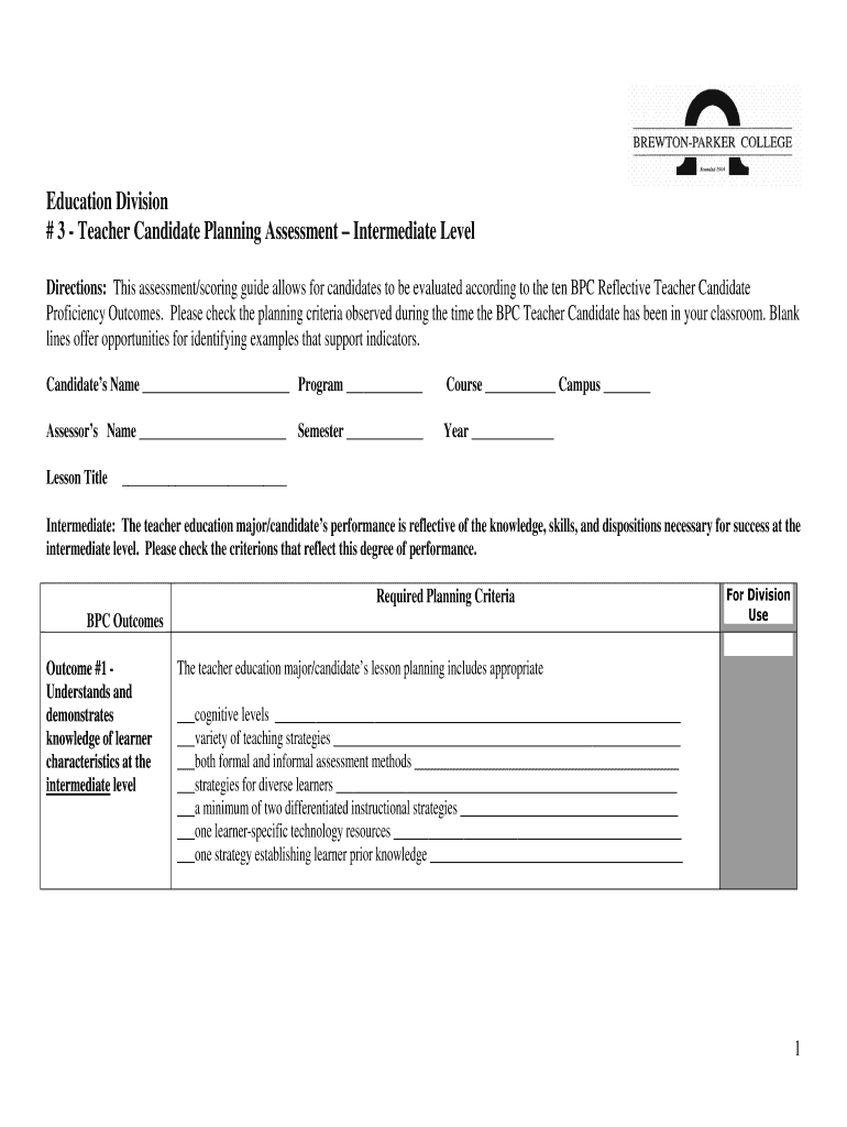 Fillable Online bpc Assessment 3 Planning Intermediate Leveldoc - bpc ...
