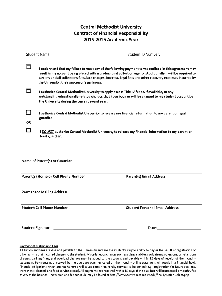 Fillable Online centralmethodist Central Methodist University Contract of Financial Fax Email ...