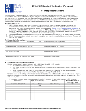 Fillable Online cuny 20162017 Standard Verification Worksheet V1 - CUNYedu Fax Email Print ...