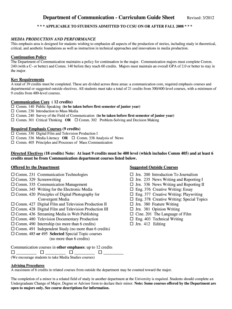 Fillable Online ccsu Department of Communication - Central Connecticut ...