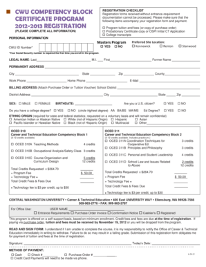 Fillable Online cwu CWU COMPETENCY BLOCK - cwu Fax Email Print - pdfFiller