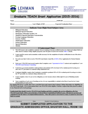 Fillable Online lehman cuny Office of Graduate Admissions Shuster Hall, Room 150 250 Bedford ...