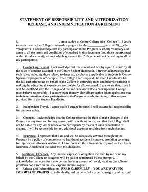 Fillable Online centre STATEMENT OF RESPONSIBILITY AND AUTHORIZATION ...