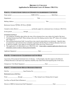 Fillable Online brooklyn cuny APPLICATION FOR RETIREMENT LEAVE OF ...