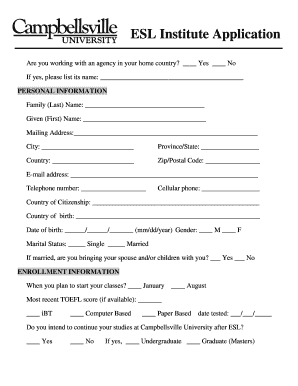Fillable Online ESL Institute Application Fax Email Print - pdfFiller