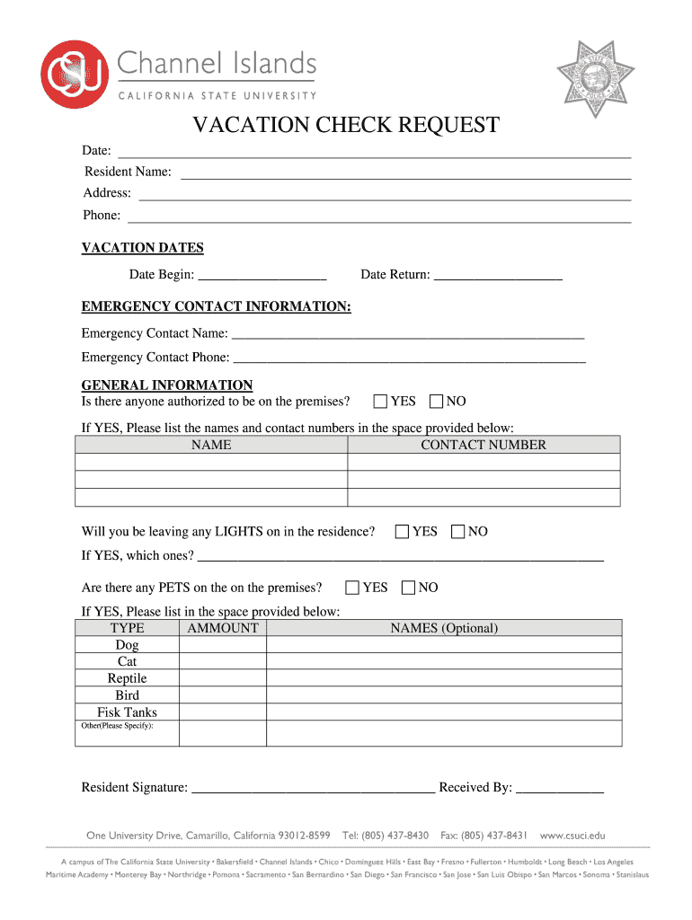 Fillable Online csuci Vacation Check.doc - csuci Fax Email Print ...