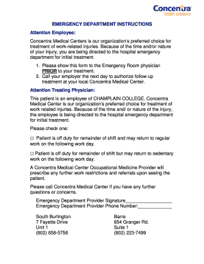 Fillable Online EMERGENCY DEPARTMENT INSTRUCTIONS Fax Email Print ...