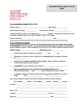 Fillable Online york cuny Transfer Enrollment Status Form update Fax ...
