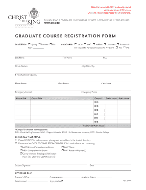 Fillable Online cks GRADUATE COURSE REGISTRATION FORM - Christ The King ...