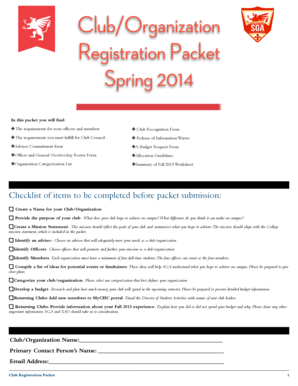 Fillable Online chc Club/Organization Registration Packet Spring 2014 ...