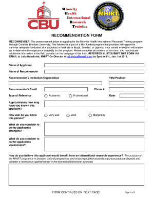 Fillable Online cbu RECOMMENDATION FORM - cbuedu Fax Email Print ...