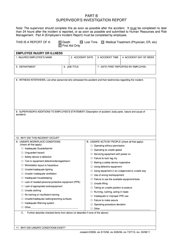 Fillable Online clarkson PART B SUPERVISORS INVESTIGATION REPORT Fax ...