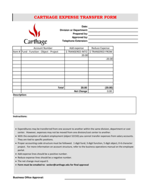 Fillable Online carthage CARTHAGE EXPENSE TRANSFER FORM - carthage Fax ...