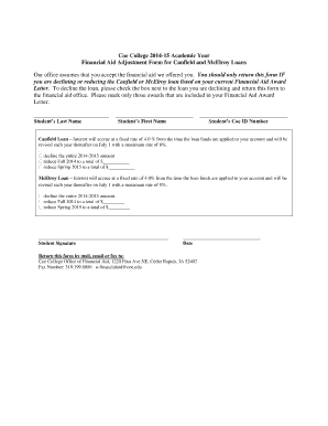Fillable Online coe Coe College 2014-15 Academic Year Financial Aid ...