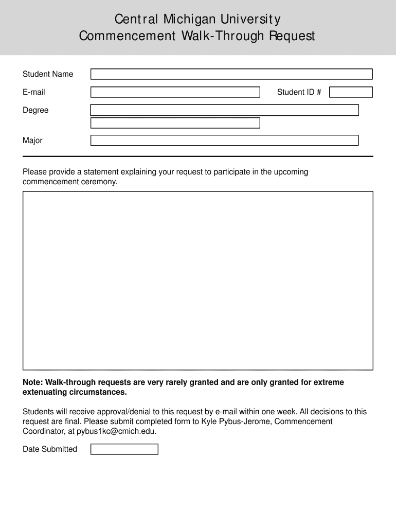 Fillable Online cmich Central Michigan University Commencement Walk ...
