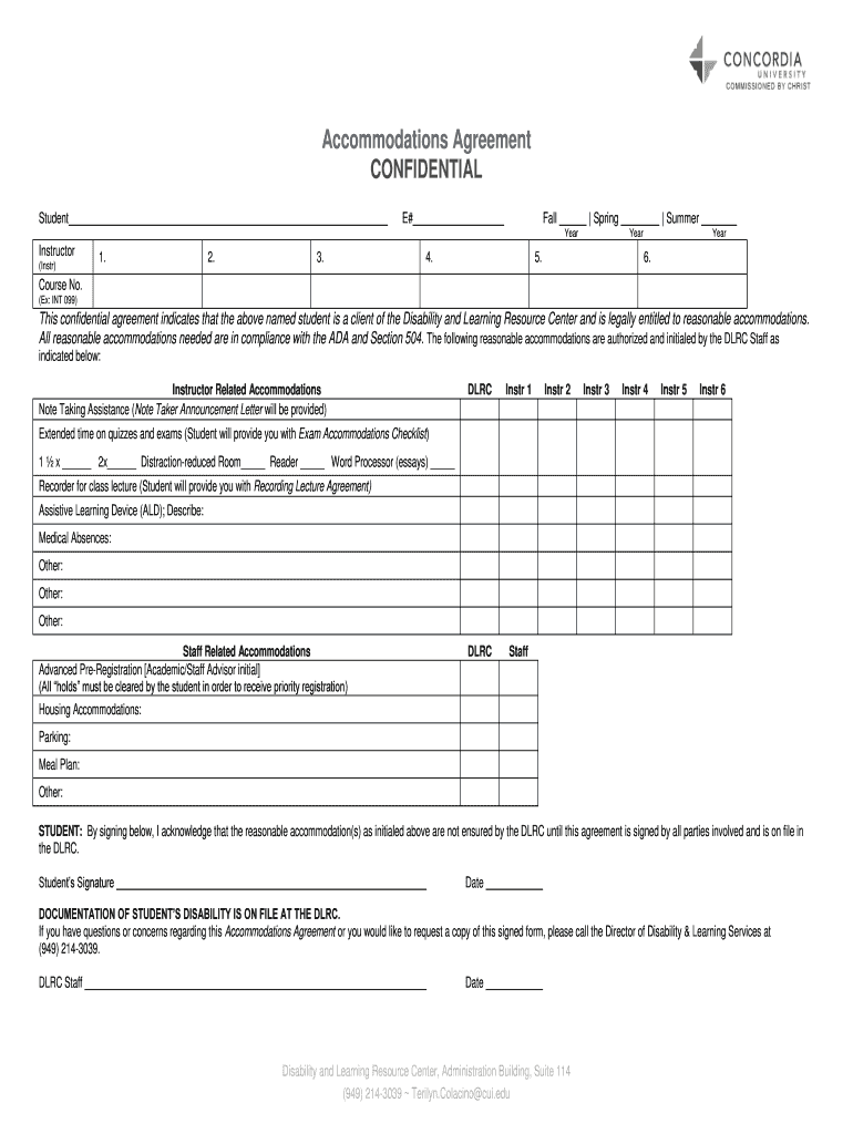 Fillable Online cui Accommodations Agreement CONFIDENTIAL - cui Fax ...