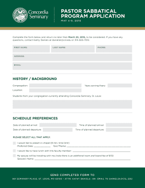 Fillable Online csl Pastor Sabbatical Program Application May 2015 Fax ...