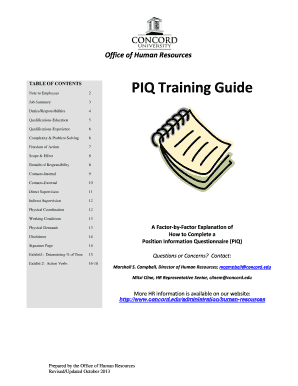 Fillable Online concord TABLE OF CONTENTS PIQ Training Guide - Concord ...