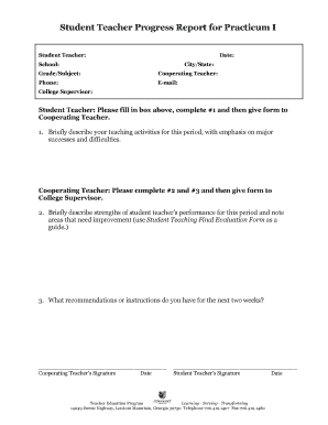Fillable Online Student Teacher Progress Report for Practicum I Fax ...