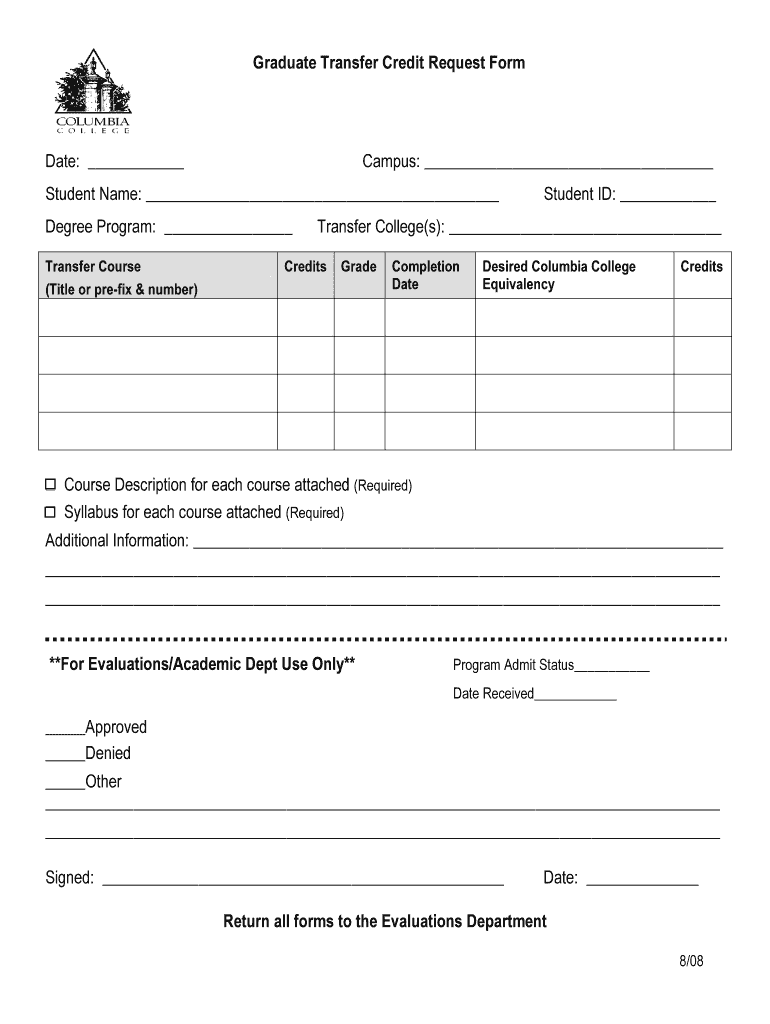 Fillable Online ccis Graduate Transfer Credit Form - ccisedu Fax Email ...