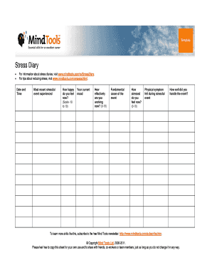 Fillable Online coloradomesa Stress Diary Template - Colorado Mesa ...