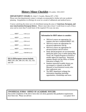 Fillable Online hsc History Major Checklist 33 credits - hsc Fax Email ...
