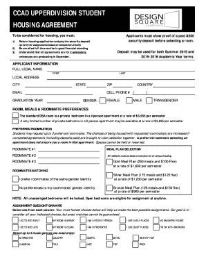 Fillable Online ccad CCAD UPPERDIVISION STUDENT HOUSING AGREEMENT Fax ...