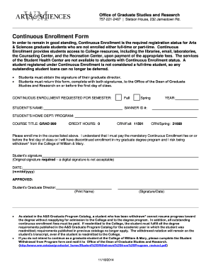 Fillable Online wm Continuous Enrollment Form - William Mary Fax Email ...