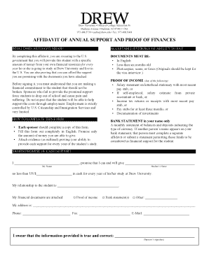 Fillable Online drew CLA Affidavit of Support single Page - drewedu Fax ...