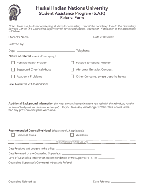 Fillable Online haskell Student Assistance Program SAP Referral Form ...