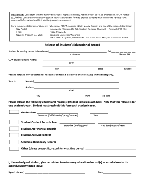 Fillable Online Release of Students Educational Record Fax Email Print ...